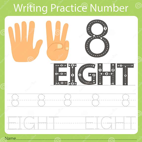 Worksheet Writing Practice Number Eight Stock Vector - Illustration of ...