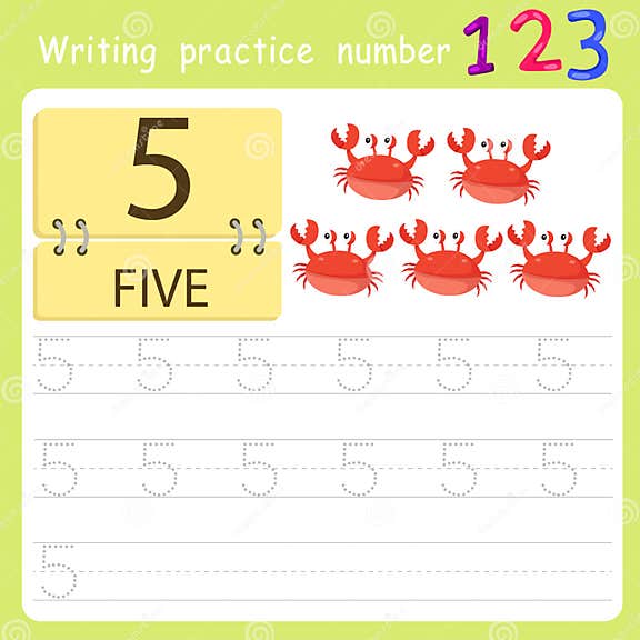 Worksheet Writing Practice Number Five Stock Vector - Illustration of ...