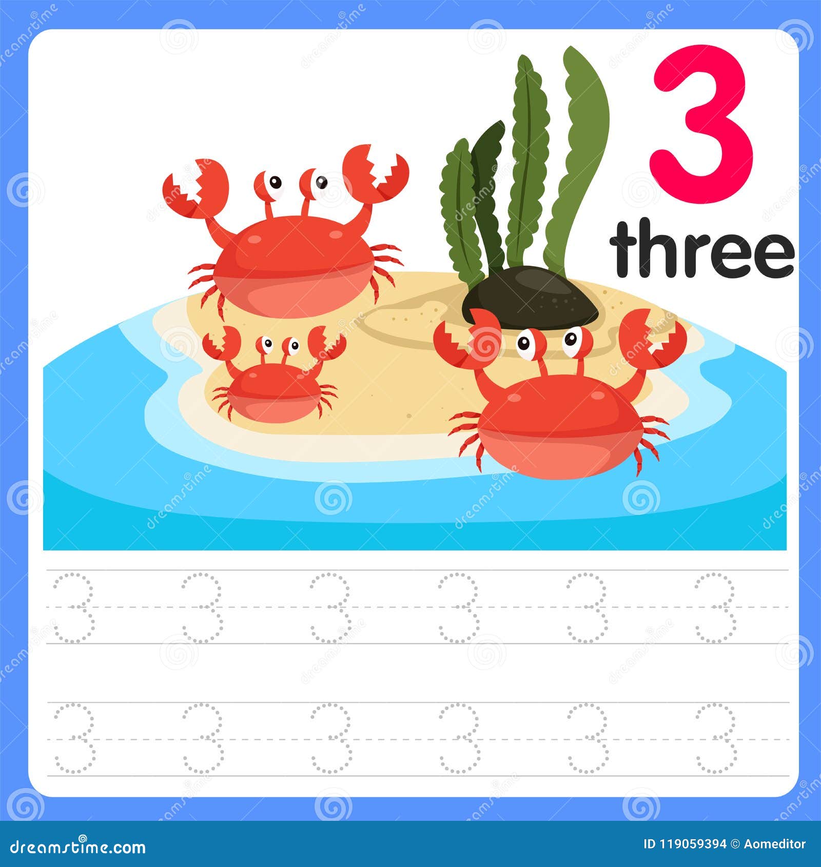 Worksheet Writing Practice Number Three Stock Vector - Illustration of ...