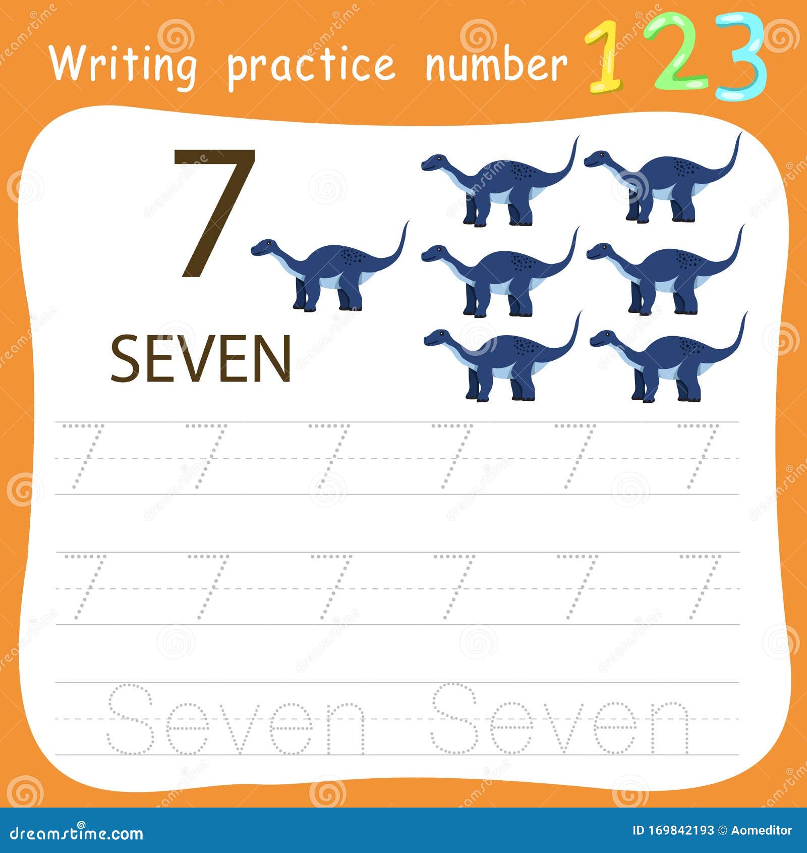 Worksheet Writing Practice Number Seven Stock Vector - Illustration of ...