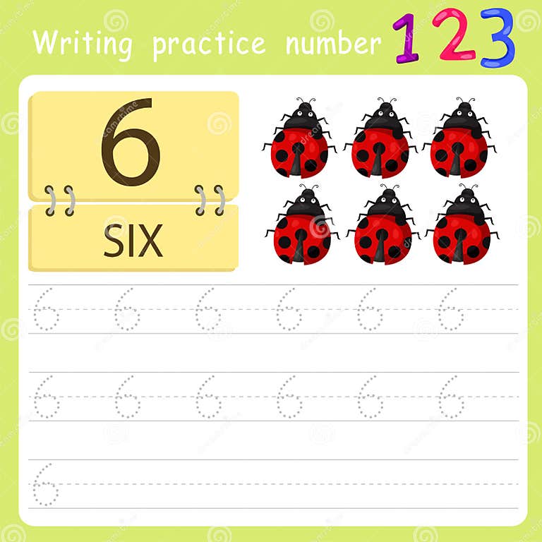 Worksheet Writing Practice Number Six Stock Vector - Illustration of ...