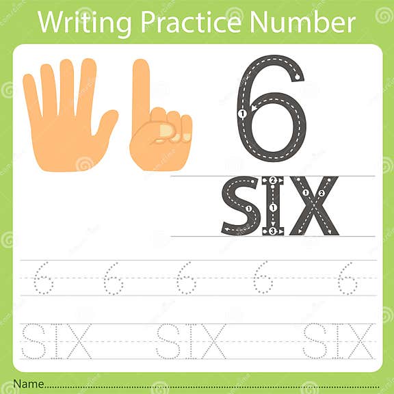 Worksheet Writing Practice Number Six Stock Vector - Illustration of ...