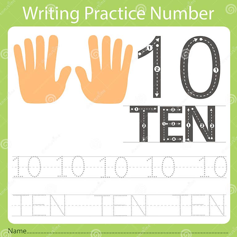 Worksheet Writing Practice Number Ten Stock Vector - Illustration of ...