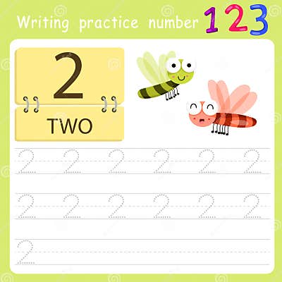 Worksheet Writing Practice Number Two Stock Vector - Illustration of ...