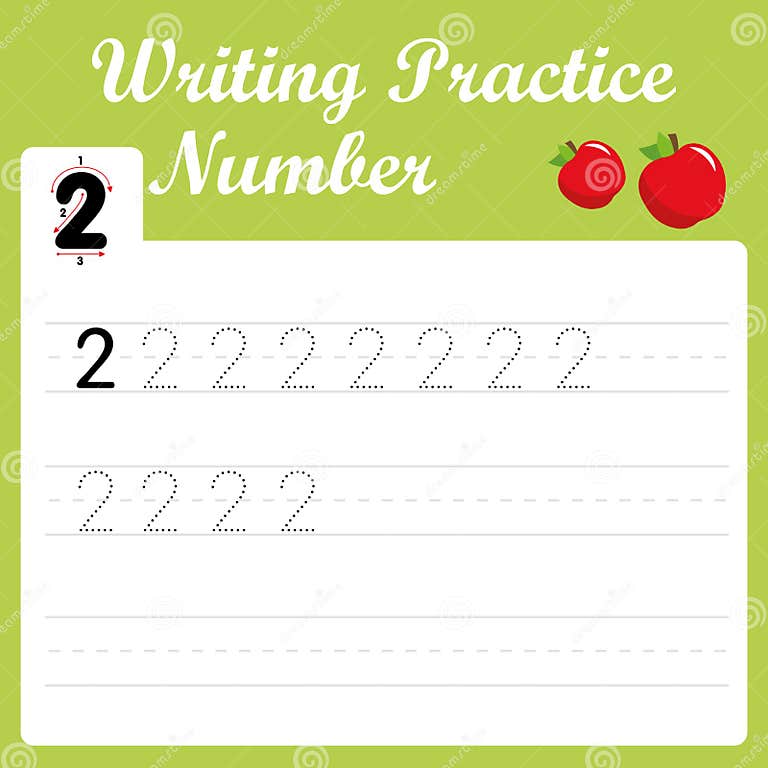 Writing Practice Number Two Stock Vector - Illustration of flashcard ...