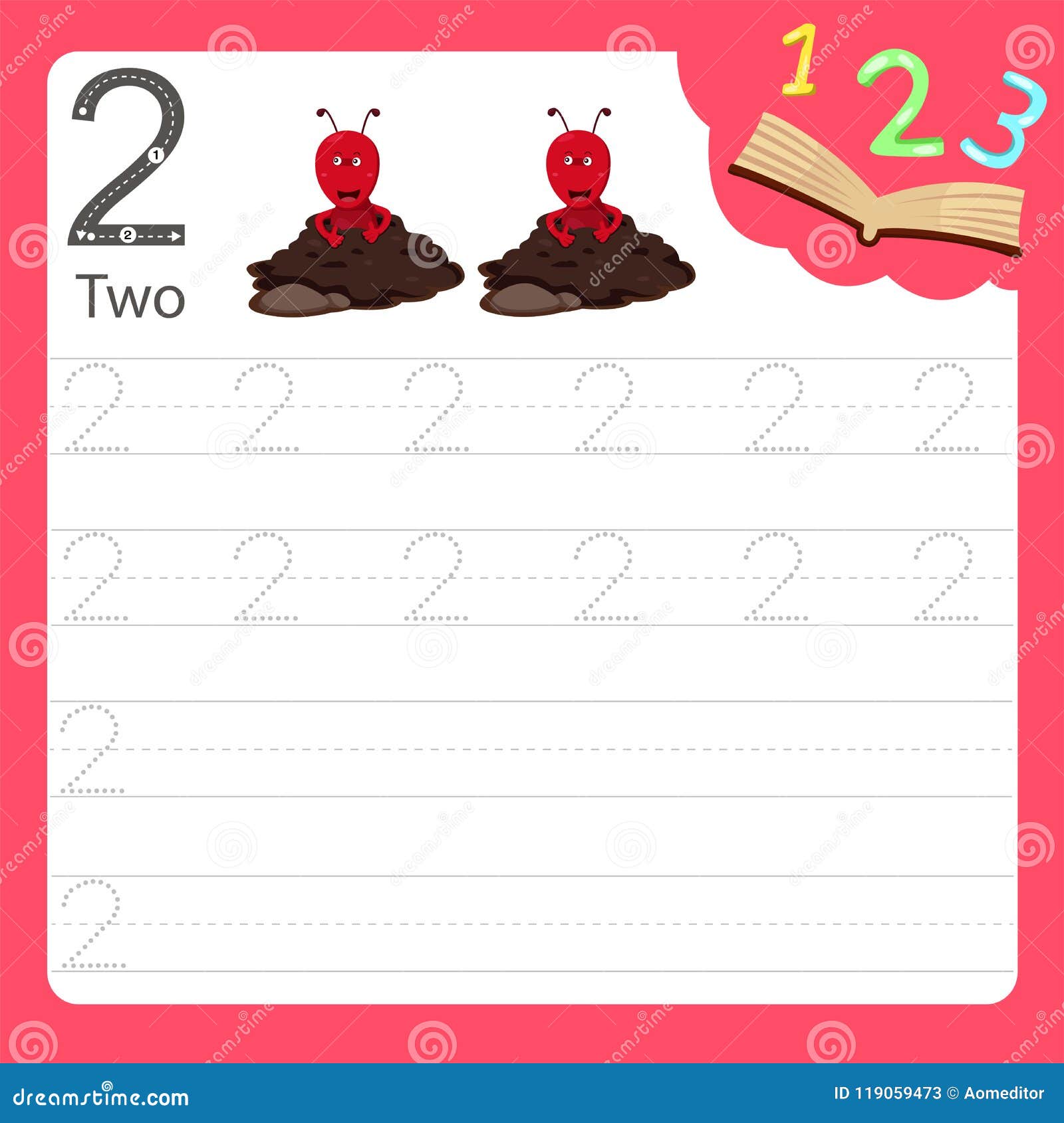 Worksheet Writing Practice Number Two Stock Vector - Illustration of ...