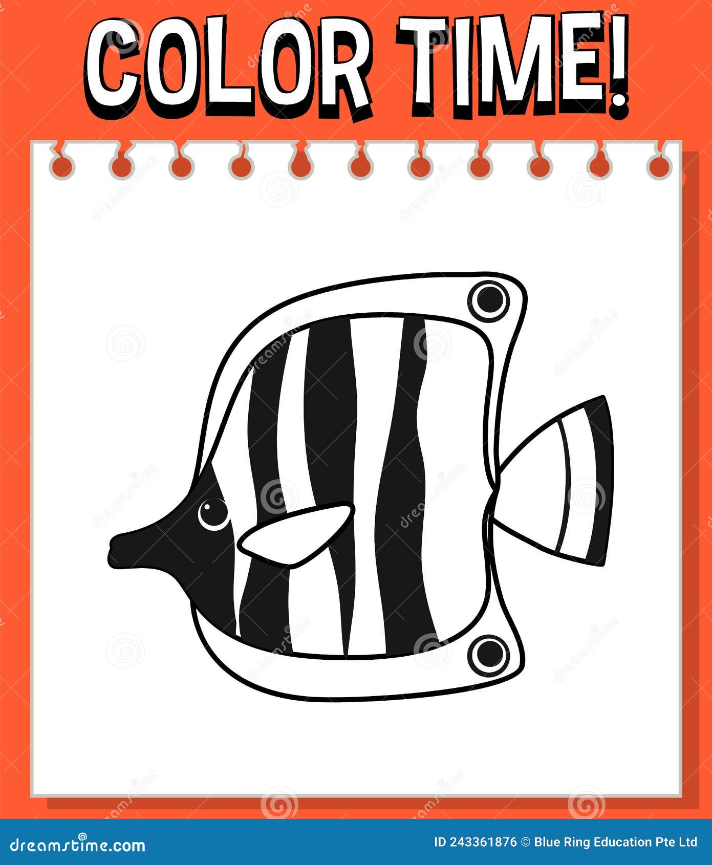 Worksheets Template with Color Time Text and Fish Outline Stock Vector ...