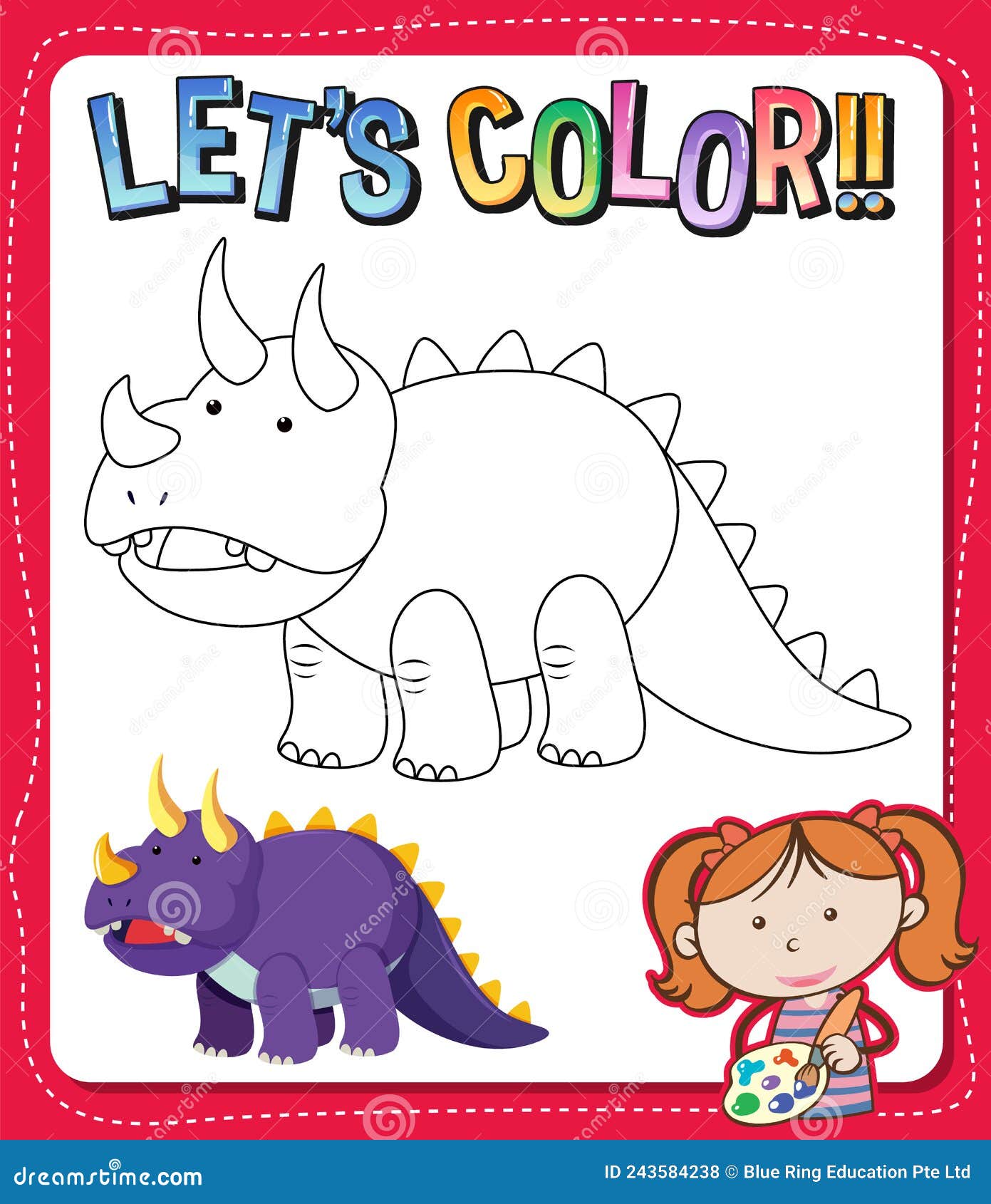 Worksheets Template with Lets Color Text Stock Vector - Illustration of ...