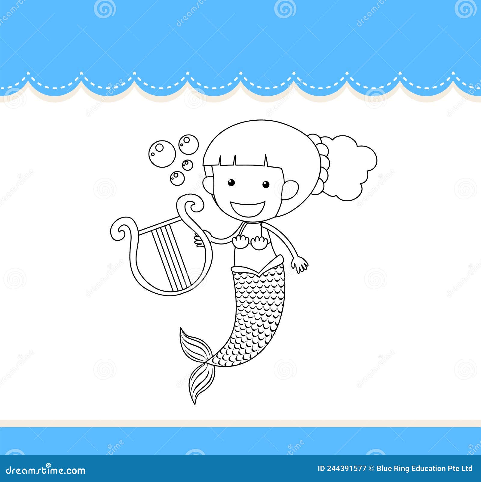 Worksheets Template With Mermaid Outline Cartoon Vector | CartoonDealer ...