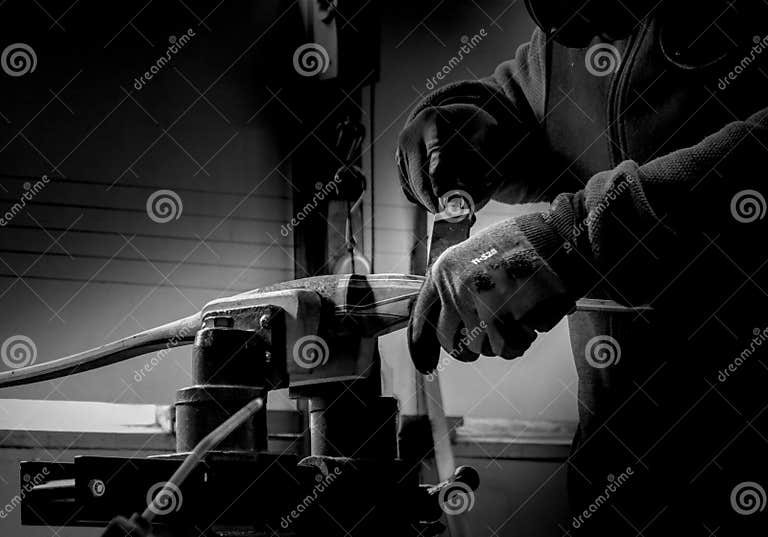 Workshop of an arc maker stock image. Image of hands - 337327123
