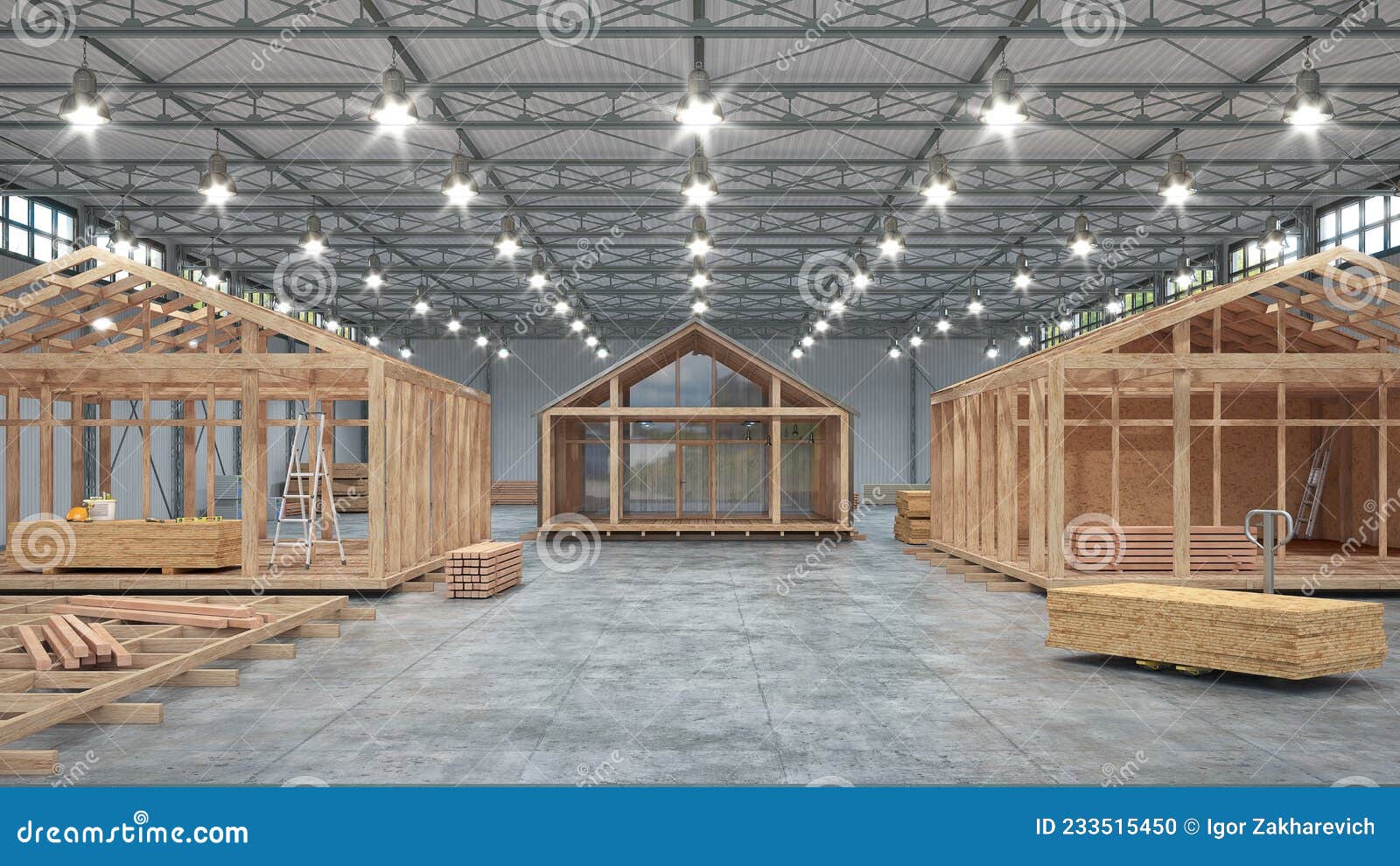Workshop Assembly of Modular Buildings. Stock Illustration ...