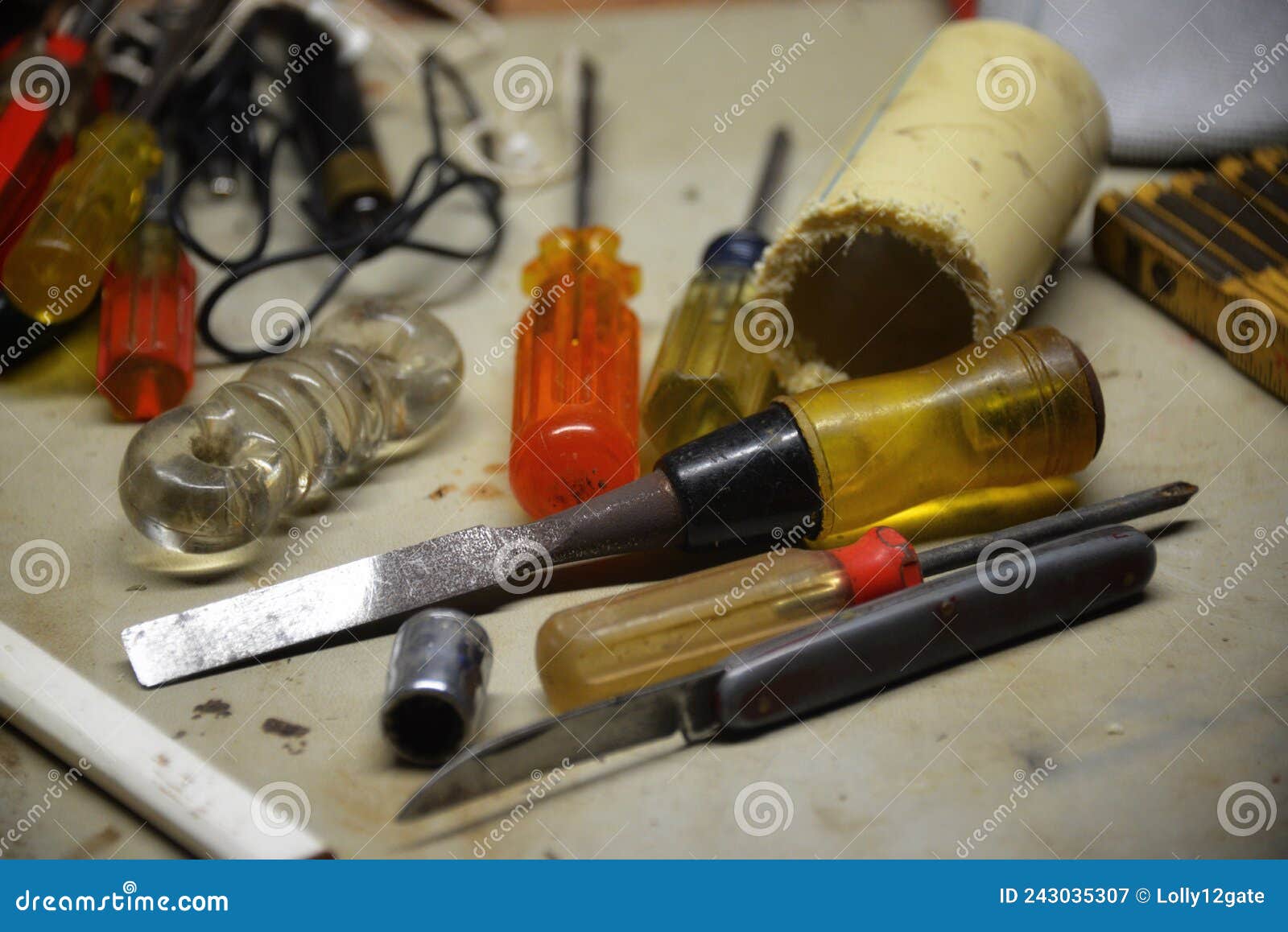 Workshop Bench with Random Assortment of Tools and Equipment. Stock ...