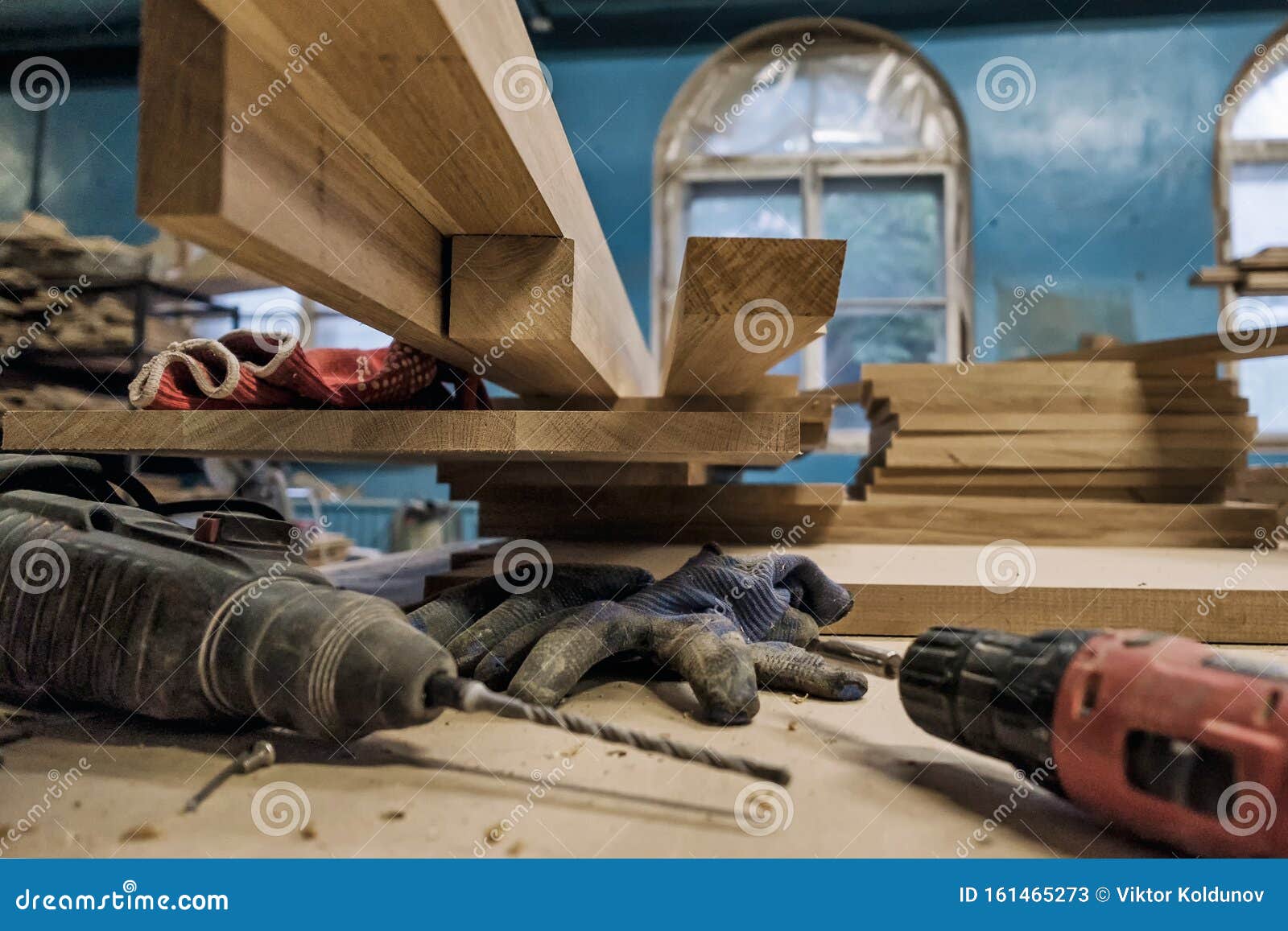 Workshop of Carpenters with Different Types of Plank. Stock Image ...
