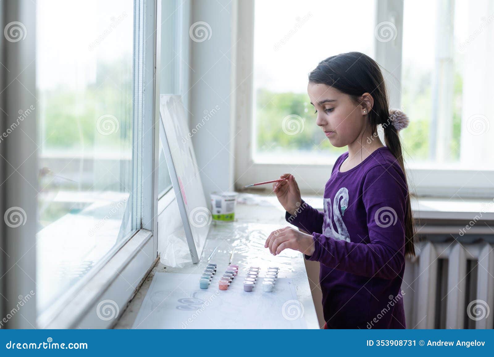 Workshop for Children. Children Learn Drawings. Little Girl Doing Art ...