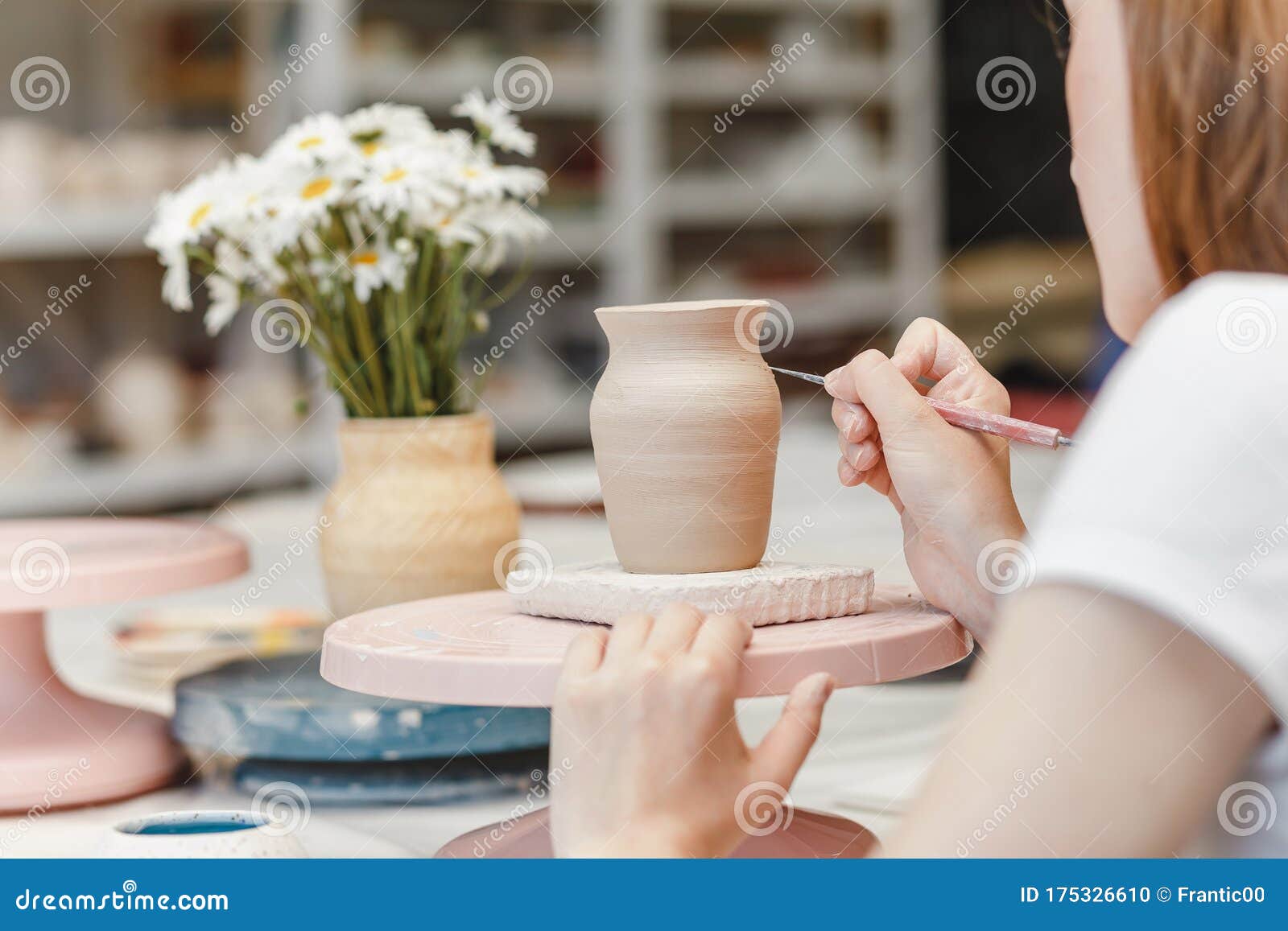 Clay Pottery Ceramic, Woman Decorating Dishware Pot Stock Photo - Image ...