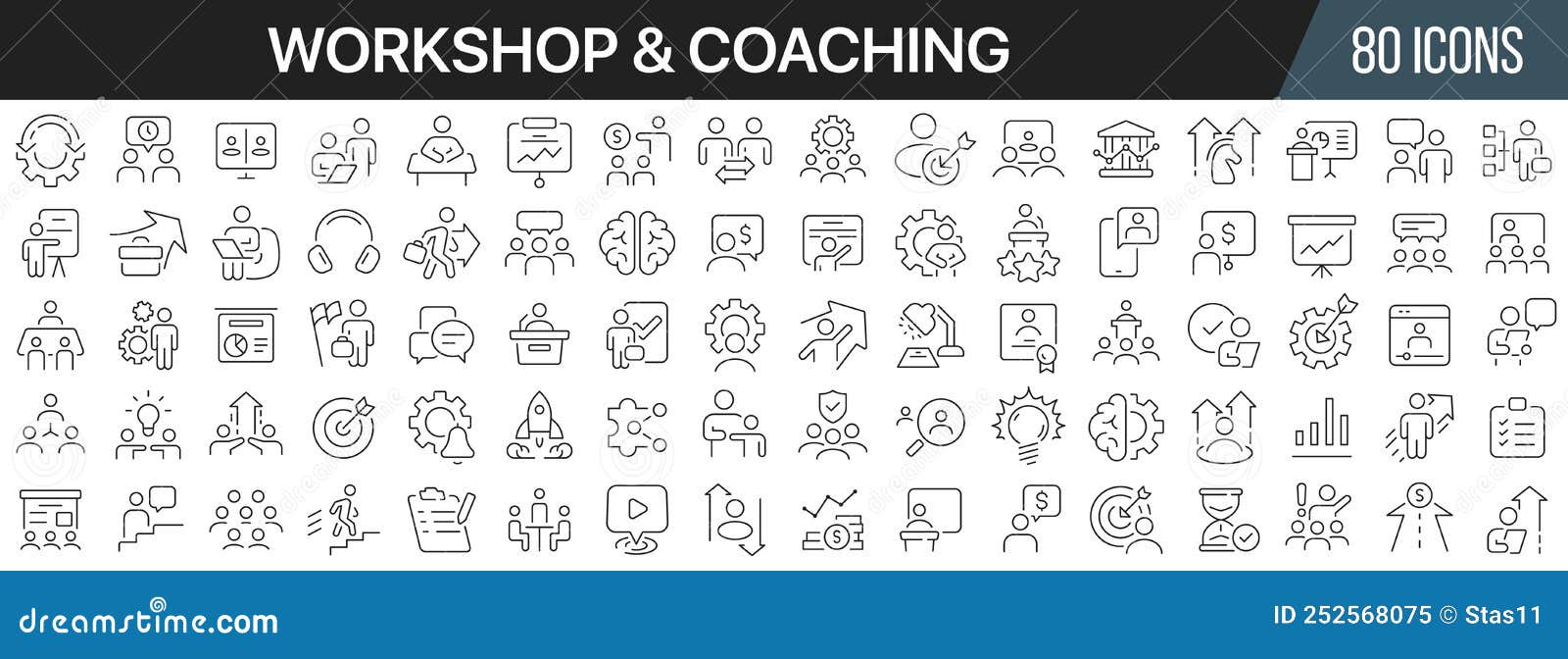 Coaching Line Icons Collection. Mentoring, Guiding, Training ... Coaching Line Icons Collection. Mentoring, Guiding, Training ...