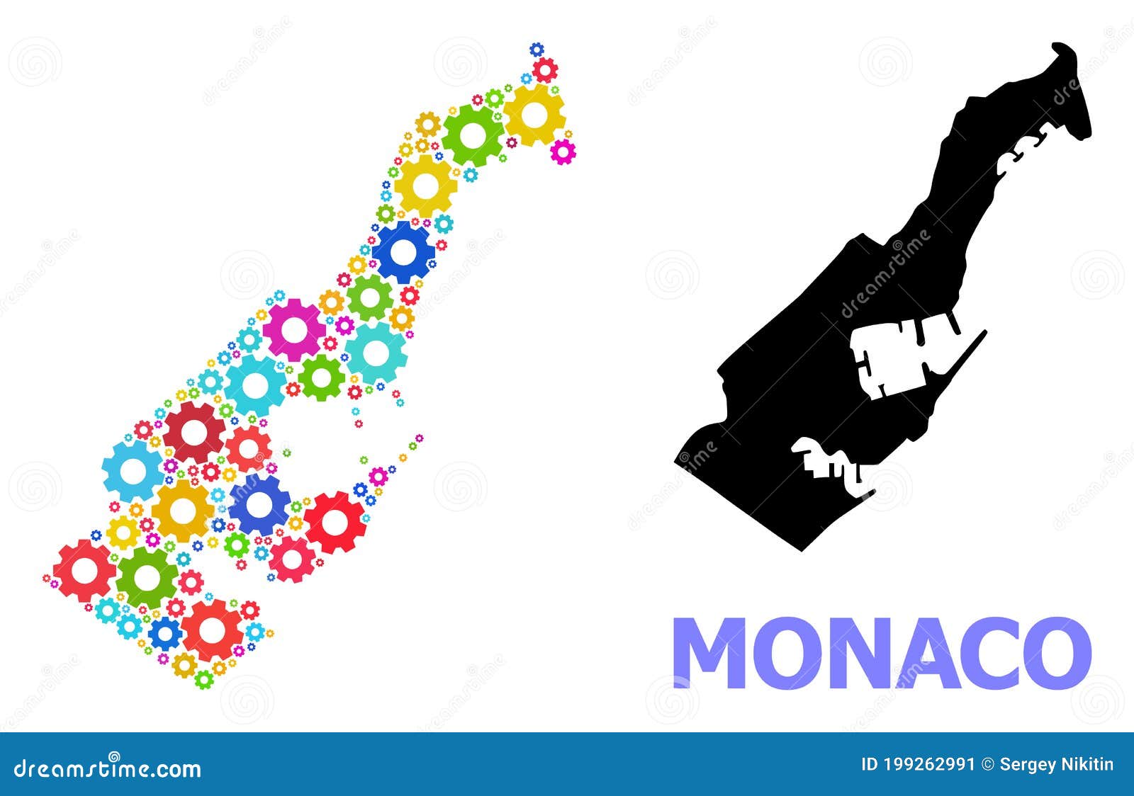 Workshop Collage Map of Monaco with Bright Gear Wheels Stock Vector ...