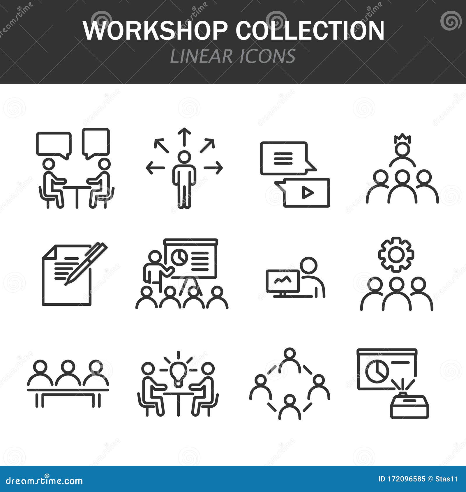 Workshop Collection Linear Icons in Black on a White Background Stock ...