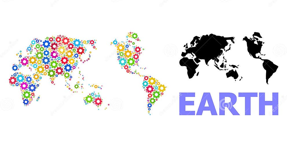 Workshop Composition Map of Earth of Colored Cogs Stock Illustration ...