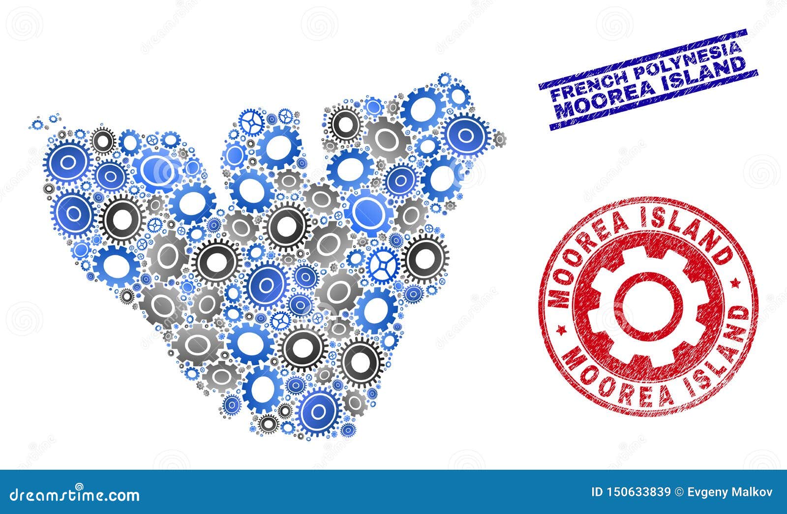 Workshop Composition Vector Moorea Island Map and Grunge Stamps Stock ...