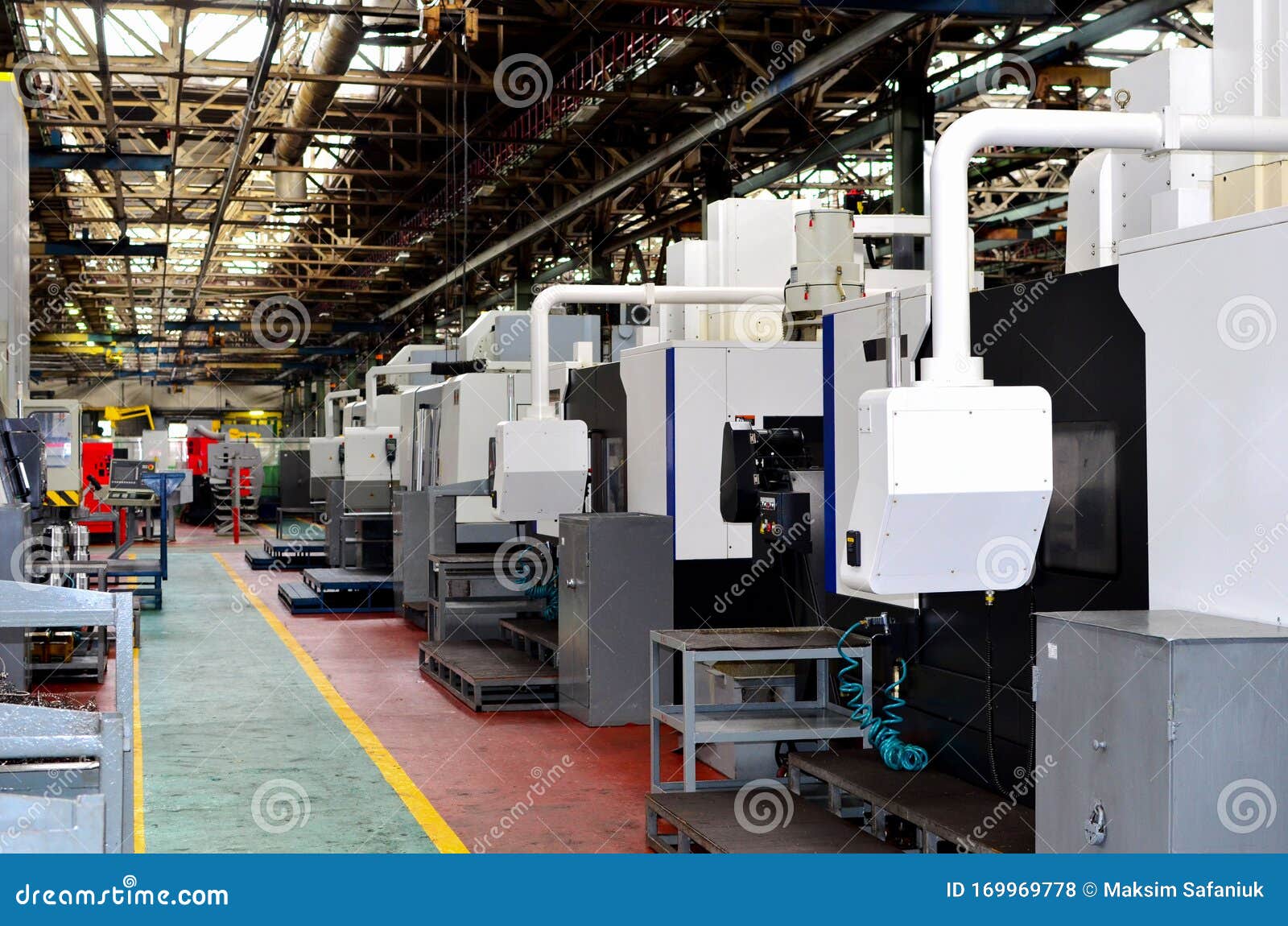 Workshop of a Factory with Automatic CNC Turning Machines. High ...