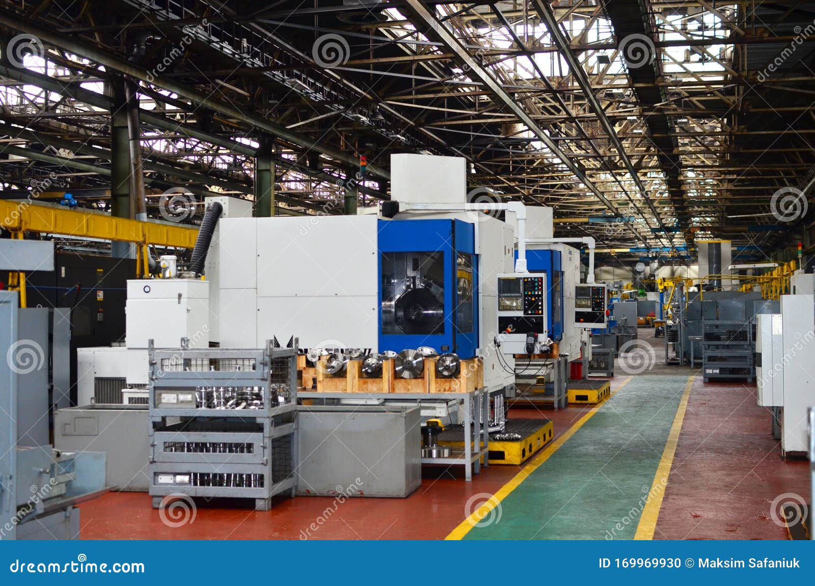 Workshop of a Factory with Automatic CNC Turning Machines. High ...