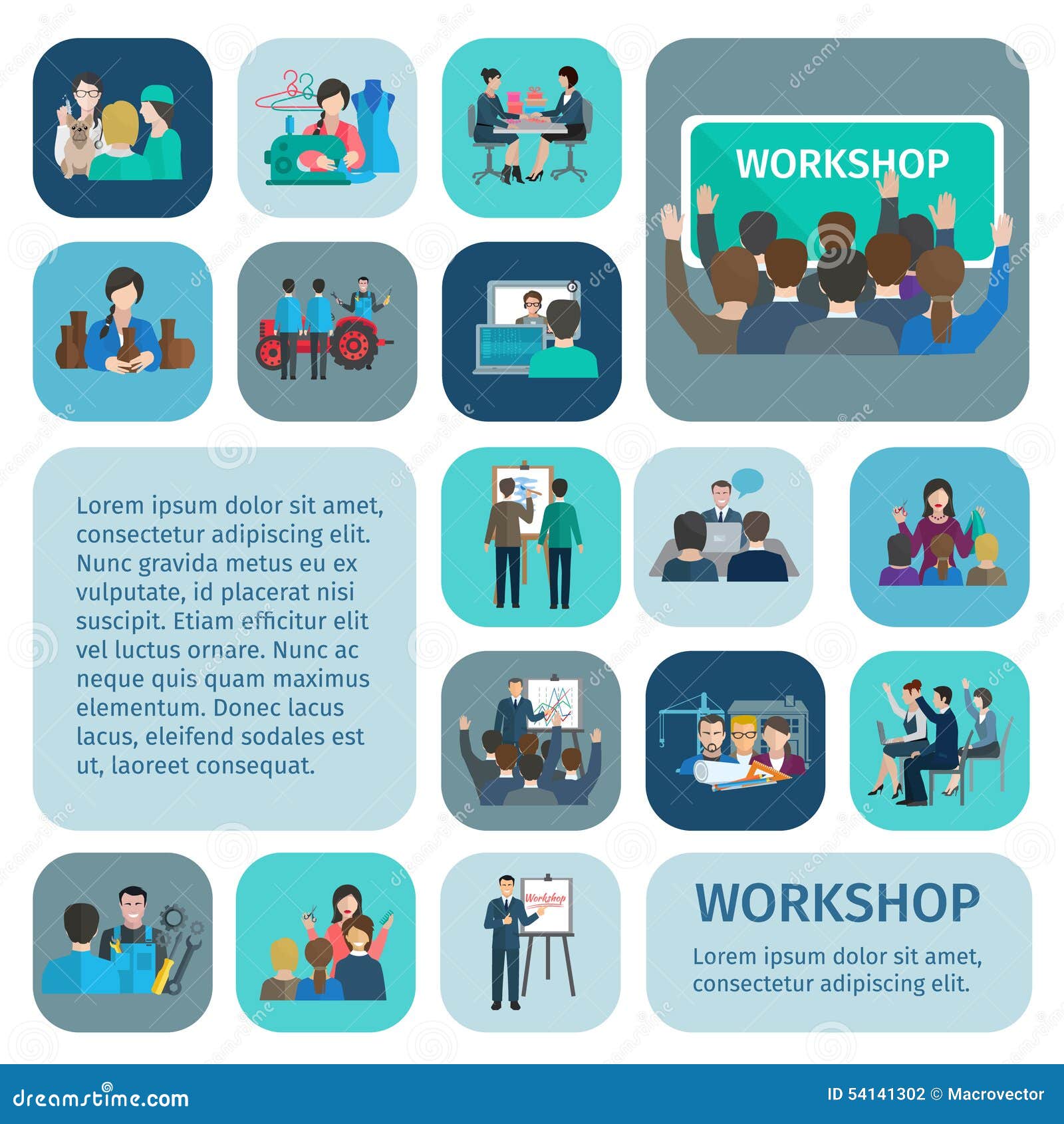 Workshop Flat Icons Set stock vector. Illustration of organization ...