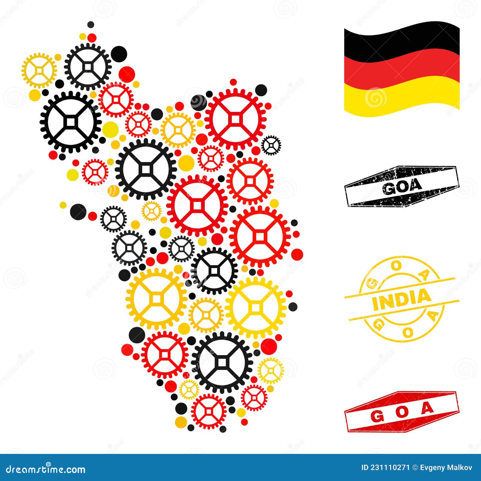 Service Composition Goa State Map in German Flag Colors and Grunge ...