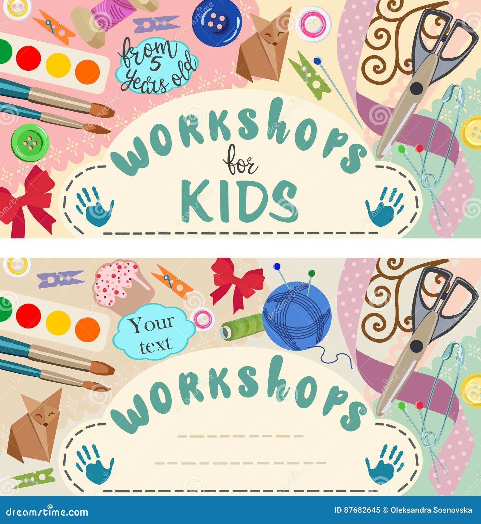 Workshop: Handmade and Creative Process for Children. Banners. Vector ...