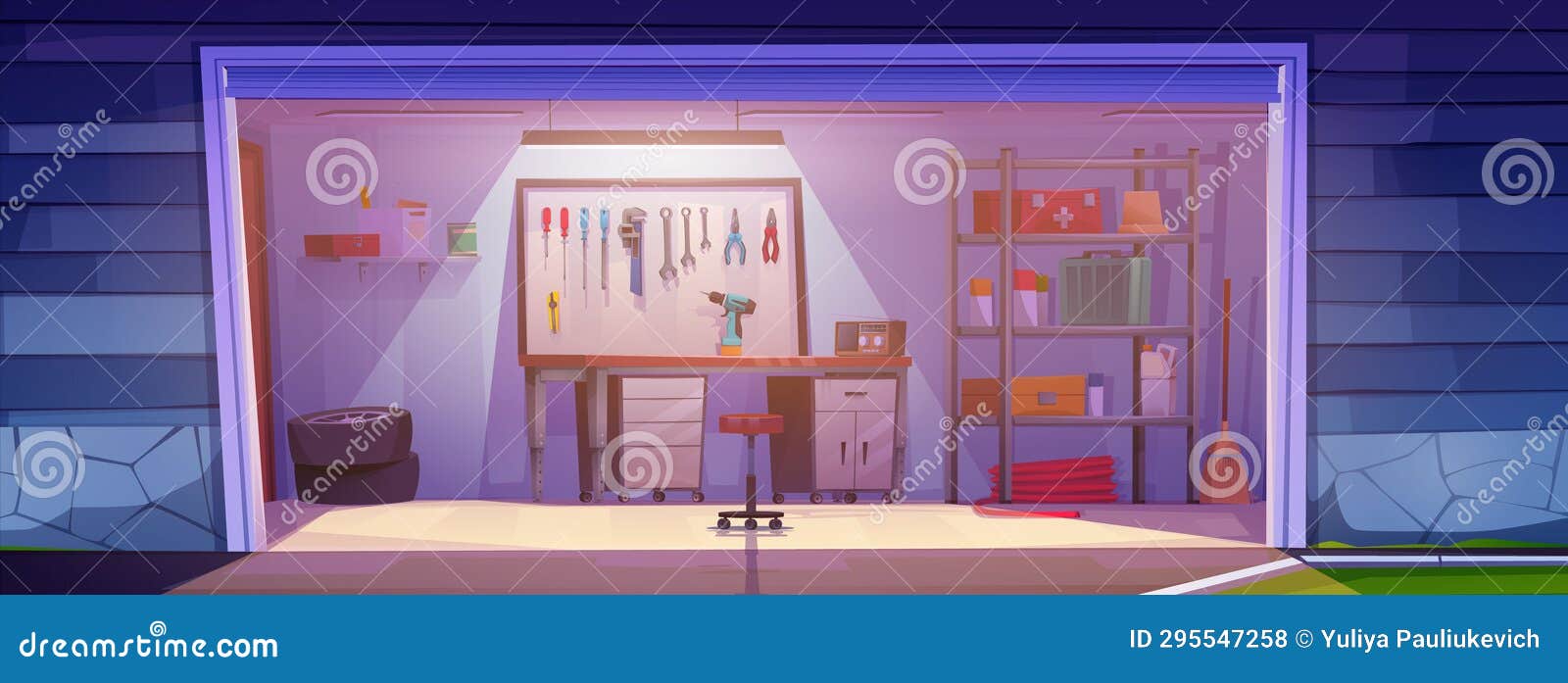 Workshop Interior In Garage Room Cartoon Vector | CartoonDealer.com ...