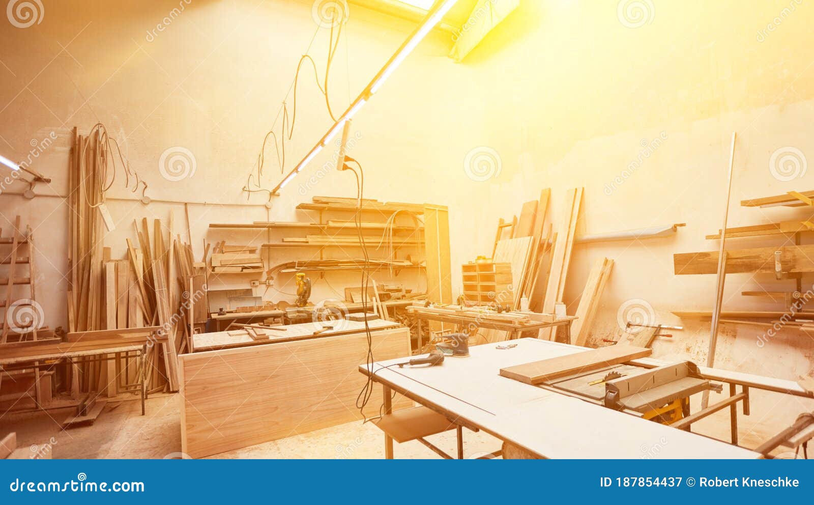Workshop of a Joinery with Wood Stock Image - Image of workbench, work ...