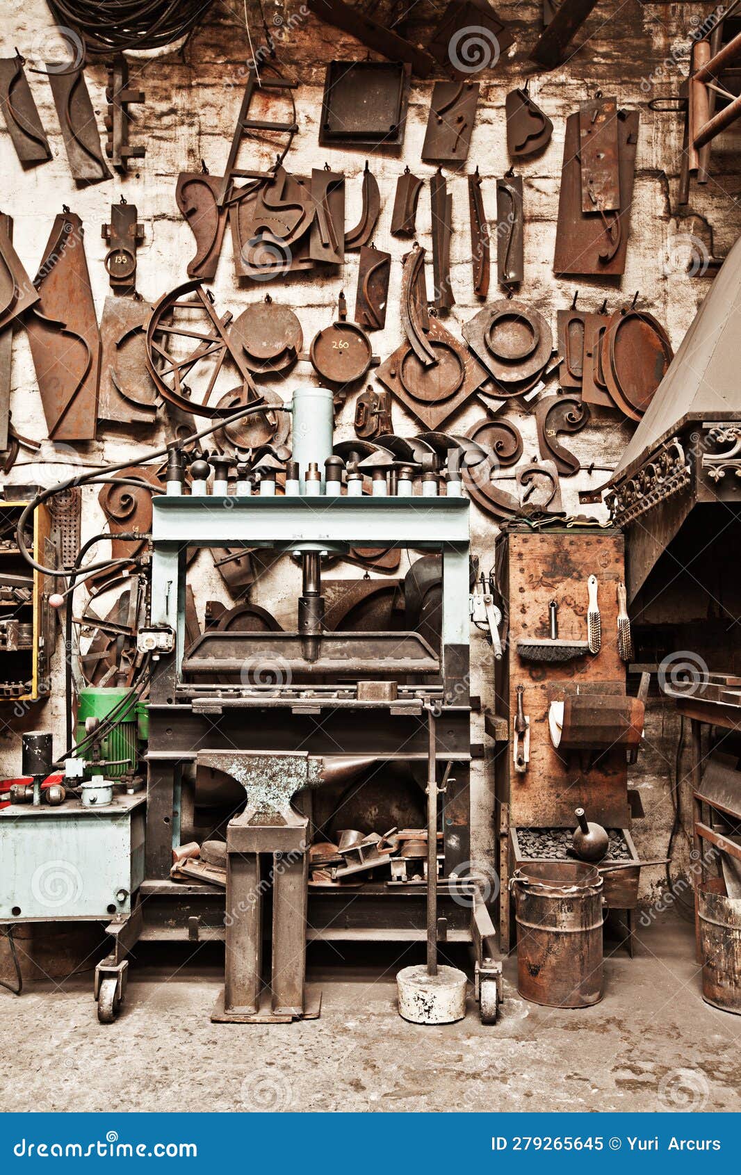 Workshop, Metal Tools and Forge with Wall Background for Industry ...