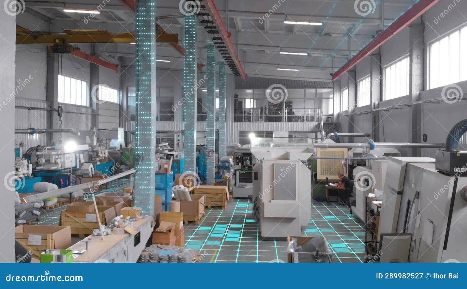 Workshop of a Modern Factory. Flight through the Workshop of a Modern ...