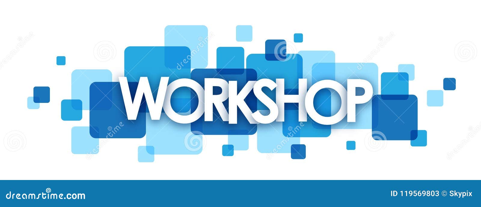 WORKSHOP Blue Overlapping Squares Banner Stock Vector - Illustration of ...