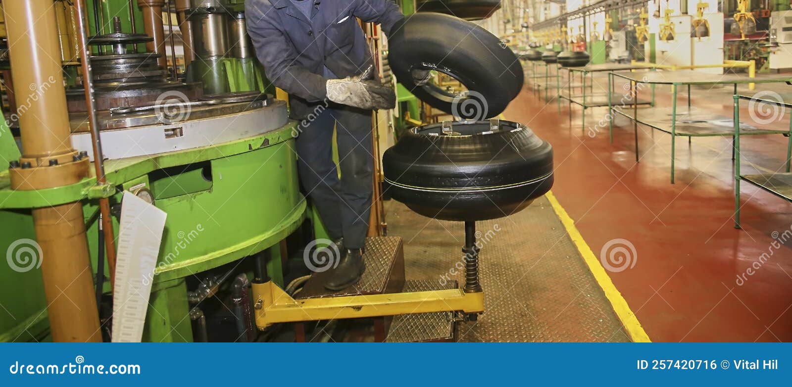 Workshop for the Production of Car Tires. the Machine is Semi-automatic ...