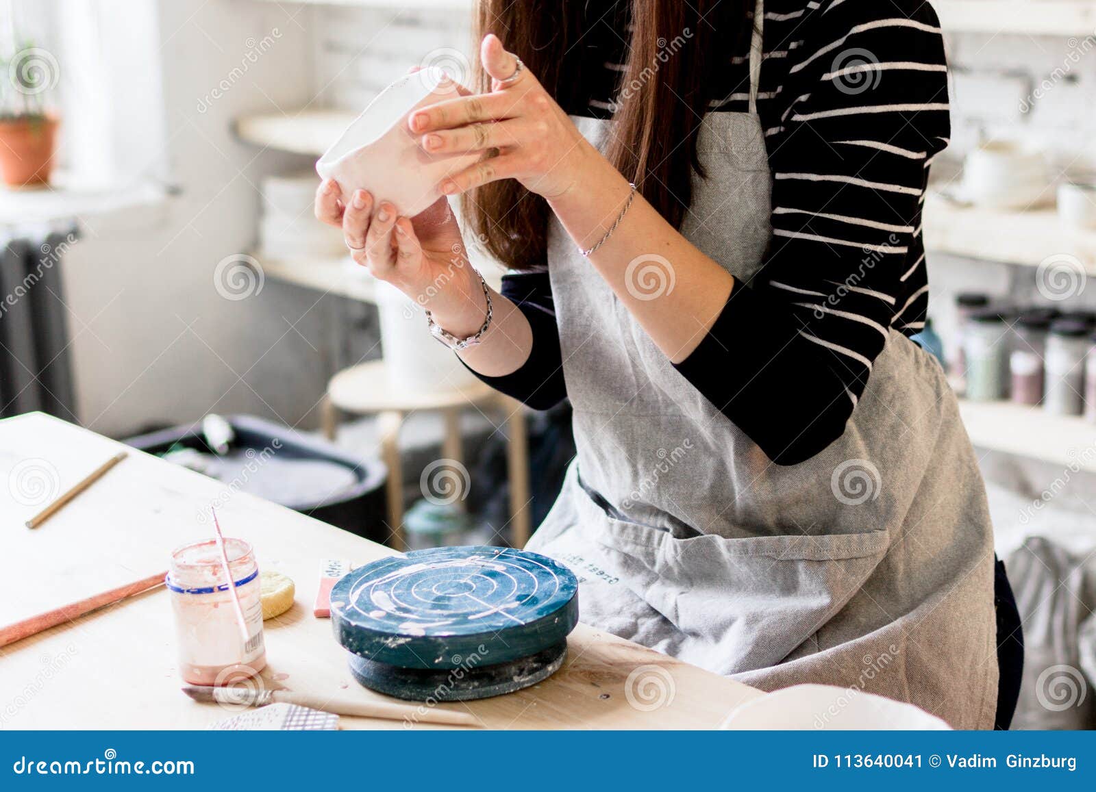Workshop Production of Ceramic Tableware Product Painting Stock Image ...