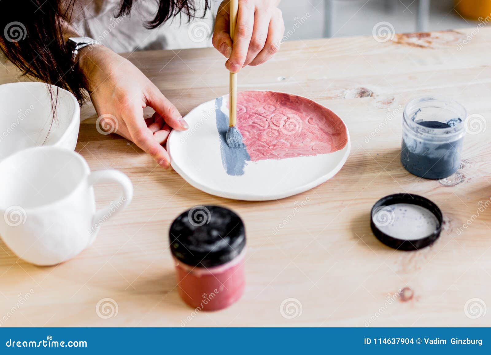 Workshop Production of Ceramic Tableware Product Painting Stock Photo ...