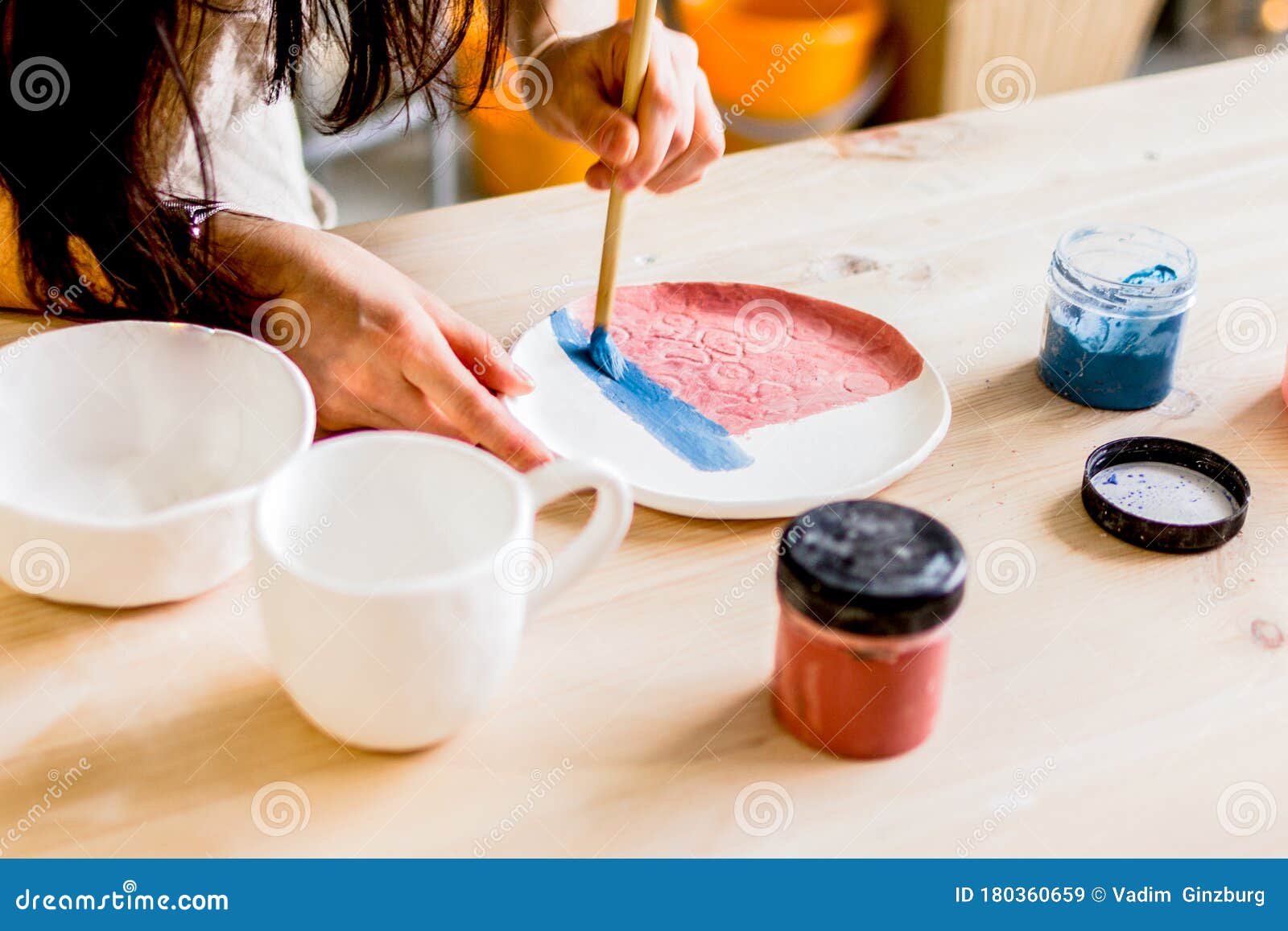 Workshop Production of Ceramic Tableware Product Painting Stock Image ...