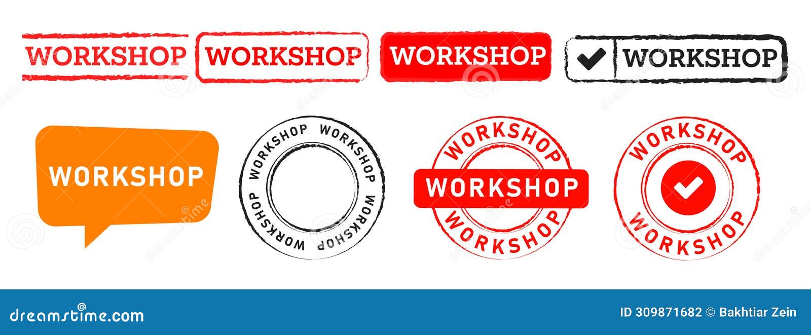 Workshop Rectangle Circle Stamp and Speech Bubble Label Sticker Sign ...