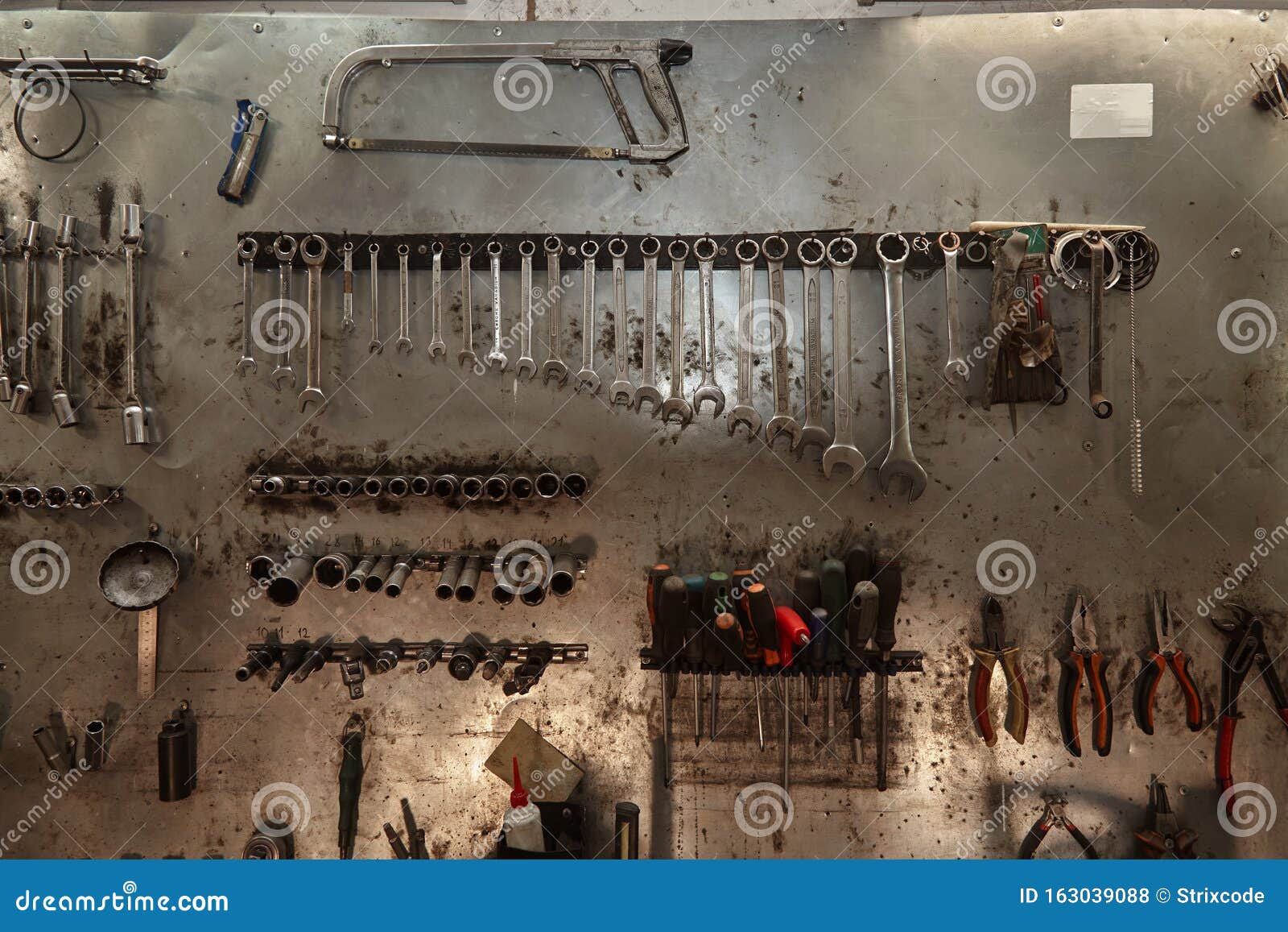 Workshop Scene. Image of Old Tools Hanging on Wall in Workshop Stock ...