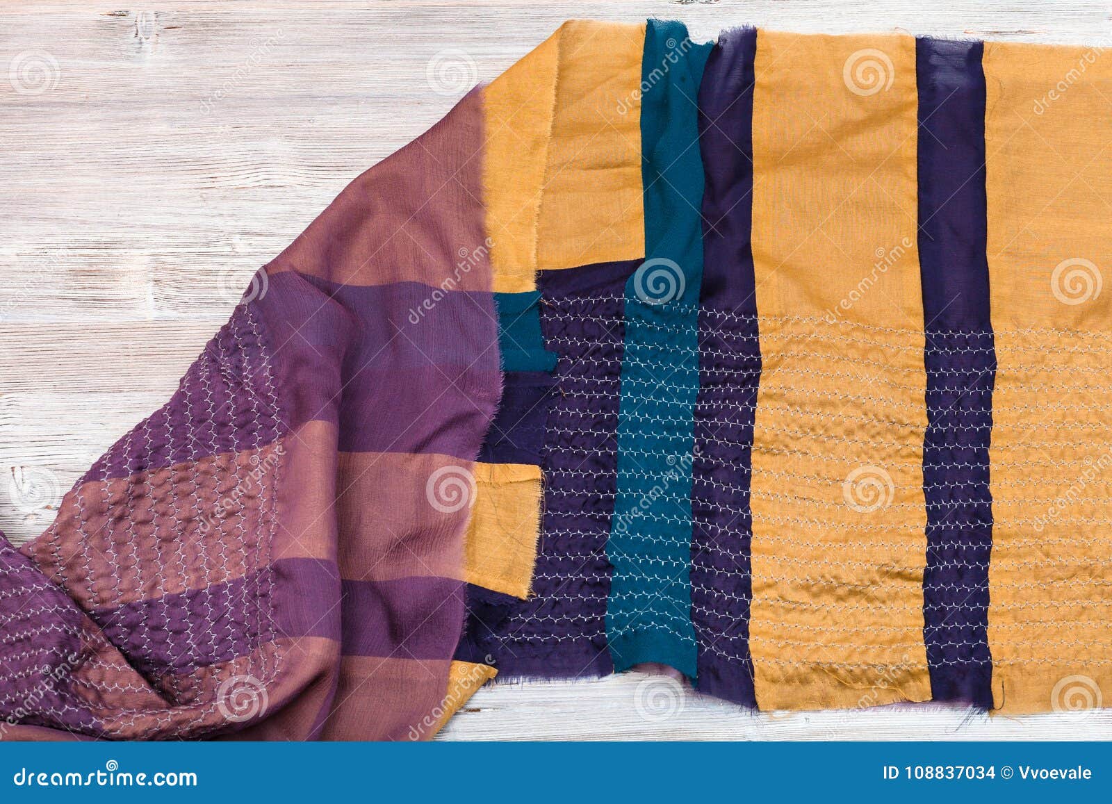 Raw Stitched Silk Patchwork Scarf Stock Photo - Image of quilting ...