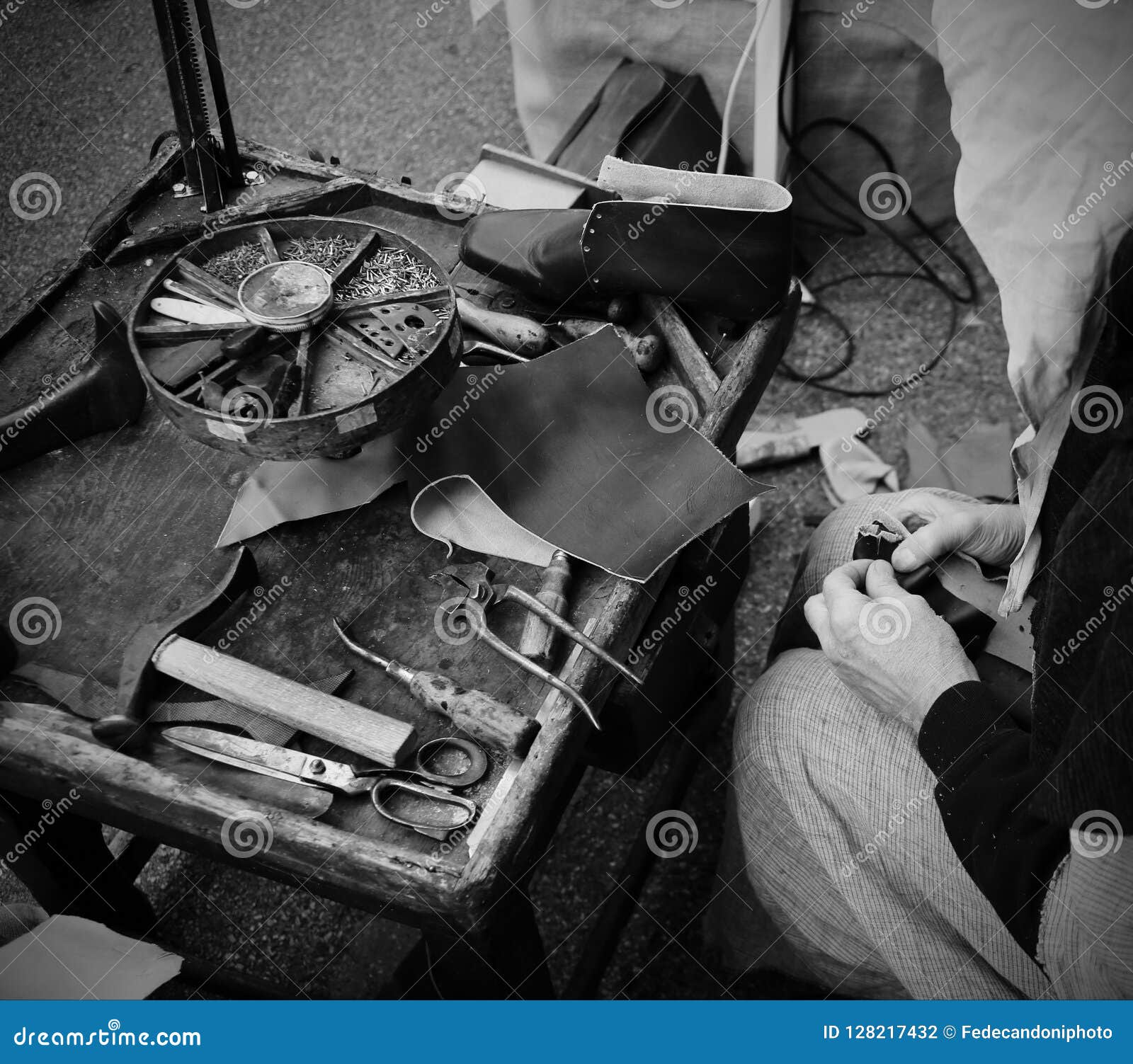 Workshop with Shoemaker during the Processing of Leather Stock Photo ...
