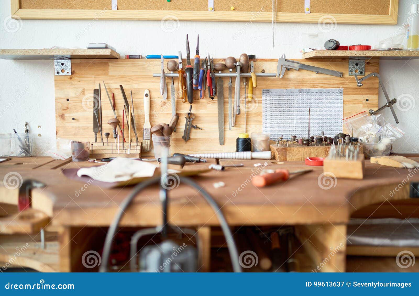 Workshop Table with Tools stock image. Image of copy - 99613637