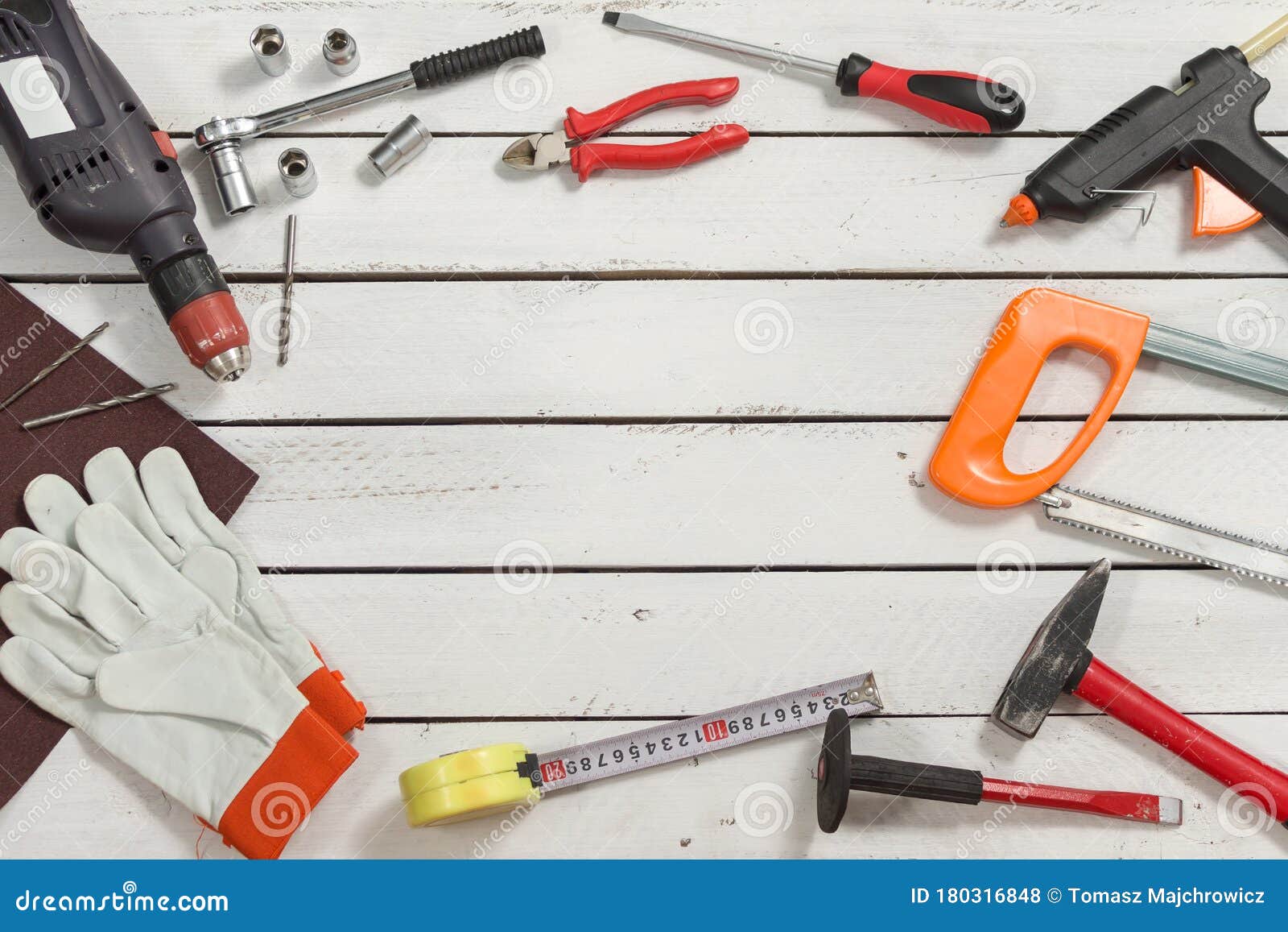 Workshop Tools are Arranged on Wooden Boards. Background Made of ...