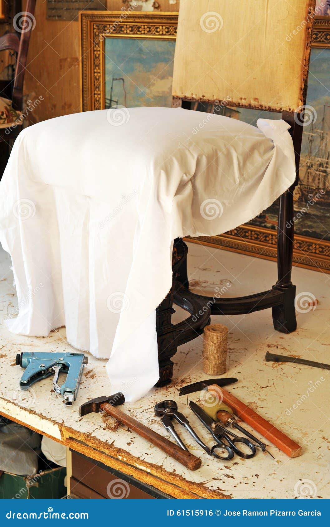Workshop of the Upholsterer, Working Tools Stock Photo - Image of cover ...