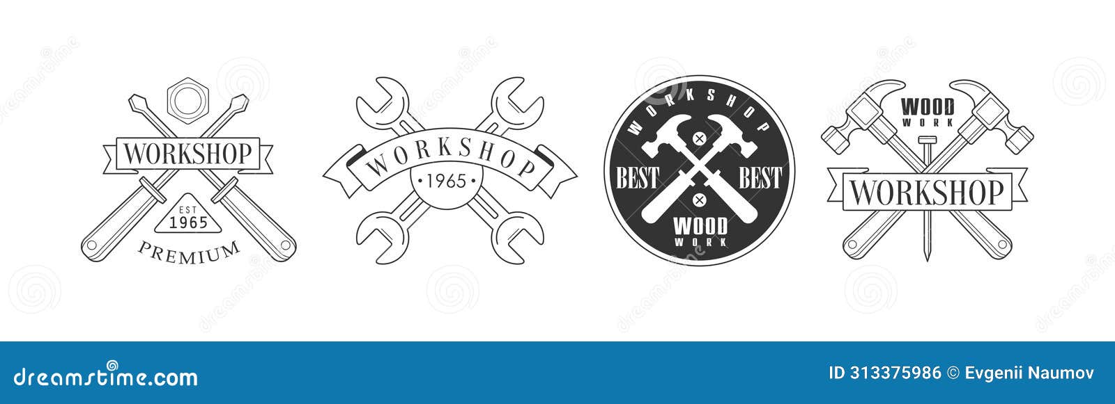 Workshop and Woodworking Craft Label Vector Set Stock Vector ...