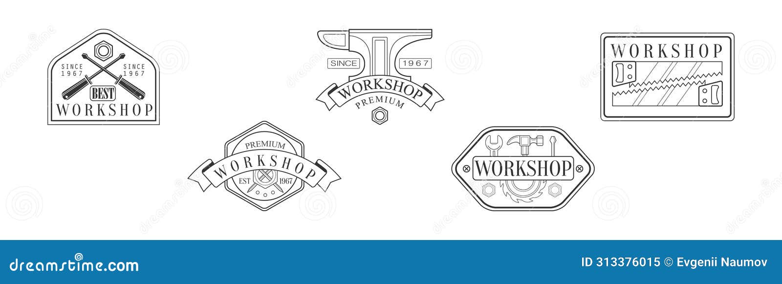 Workshop and Woodworking Craft Label Vector Set Stock Vector ...