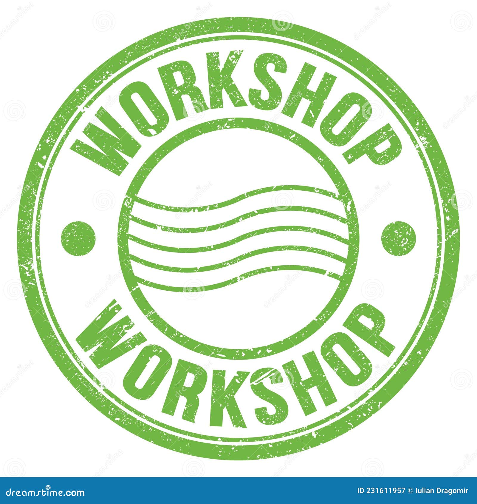 WORKSHOP Text Written on Green Round Postal Stamp Sign Stock ...