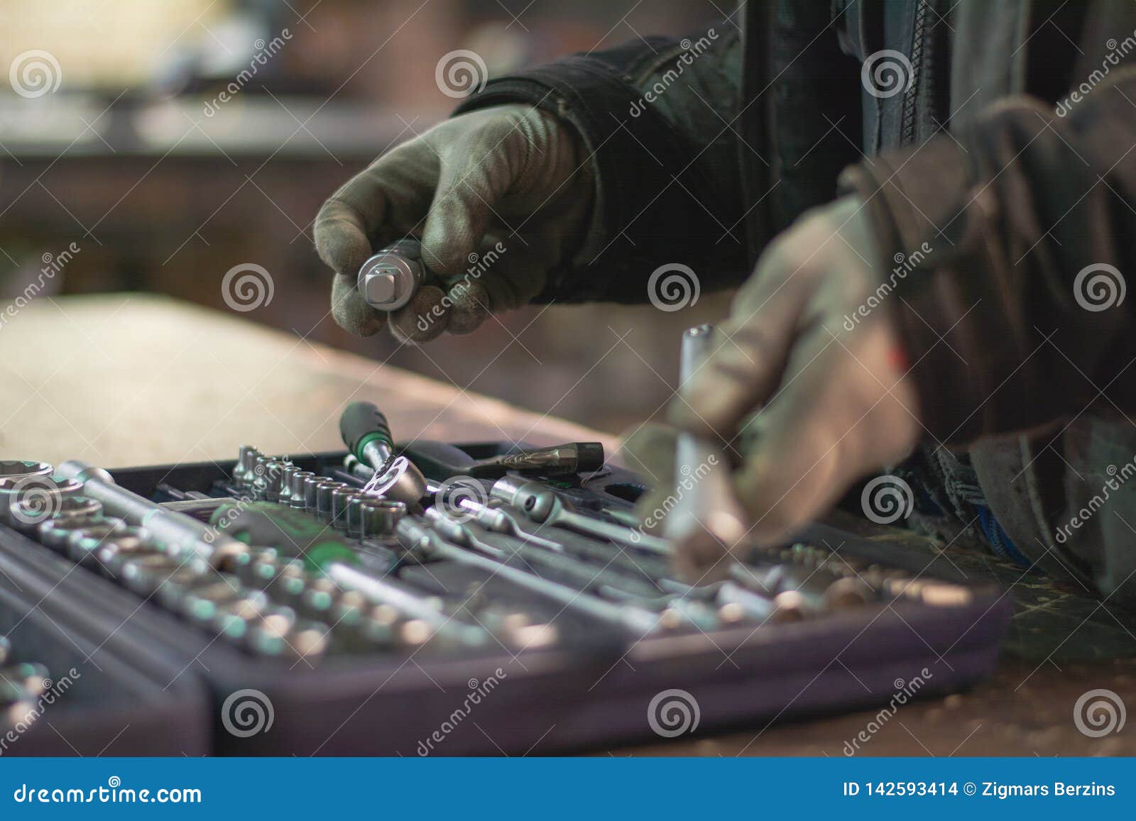 Workshop Worker Using Wrench from Wrench Set Stock Photo - Image of ...