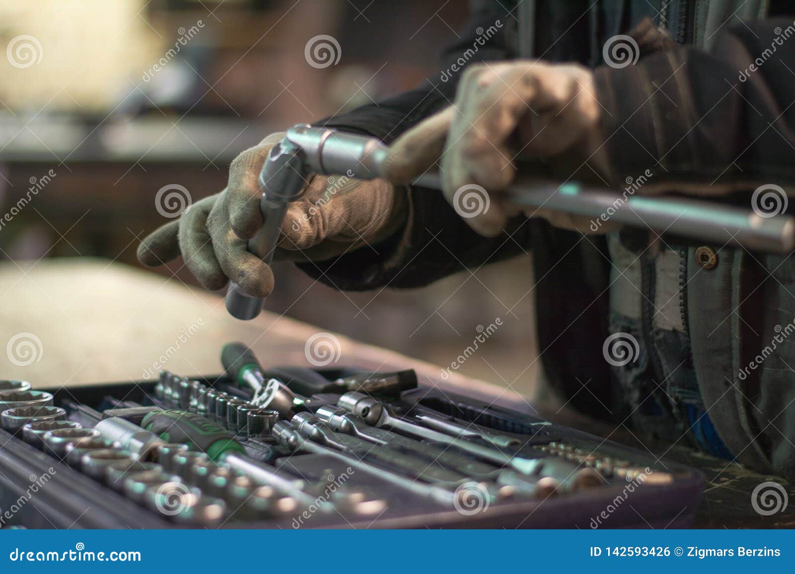 Workshop Worker Using Wrench from Wrench Set Stock Photo - Image of ...